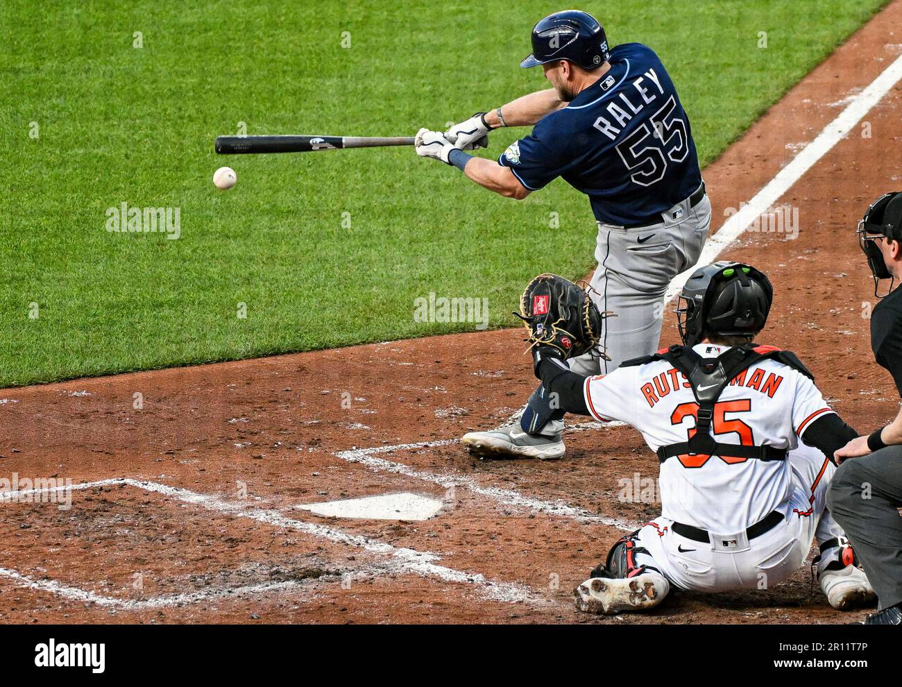 BALTIMORE, MD - May 10: Tampa Bay Rays left fielder Luke Raley (55) in ...