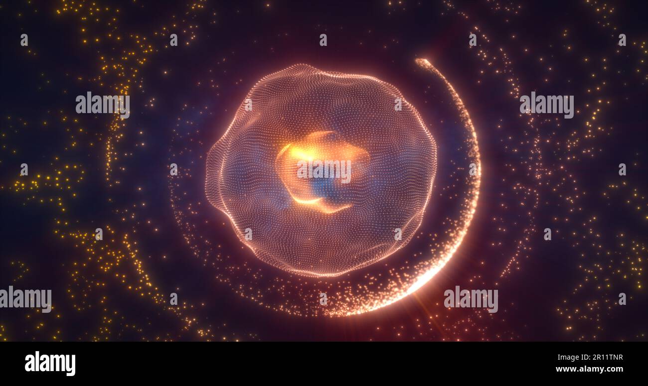 Abstract orange energy sphere from particles and waves of magical ...