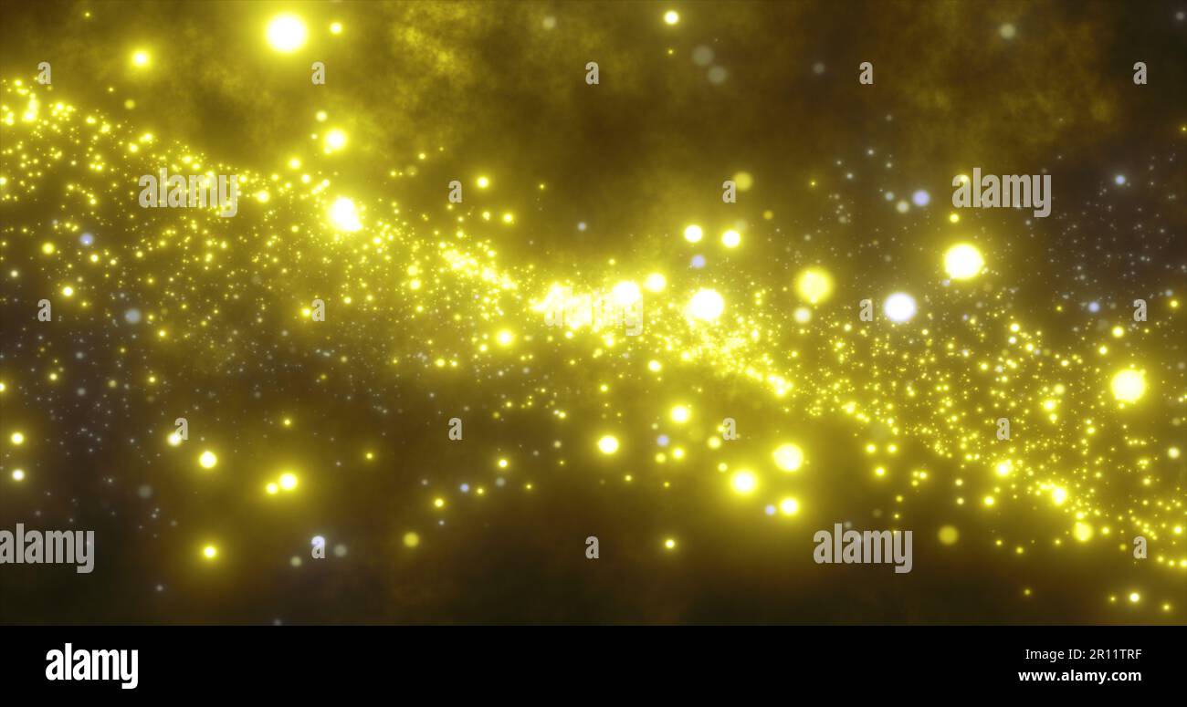 Abstract yellow energy particles and waves magical bright glowing ...