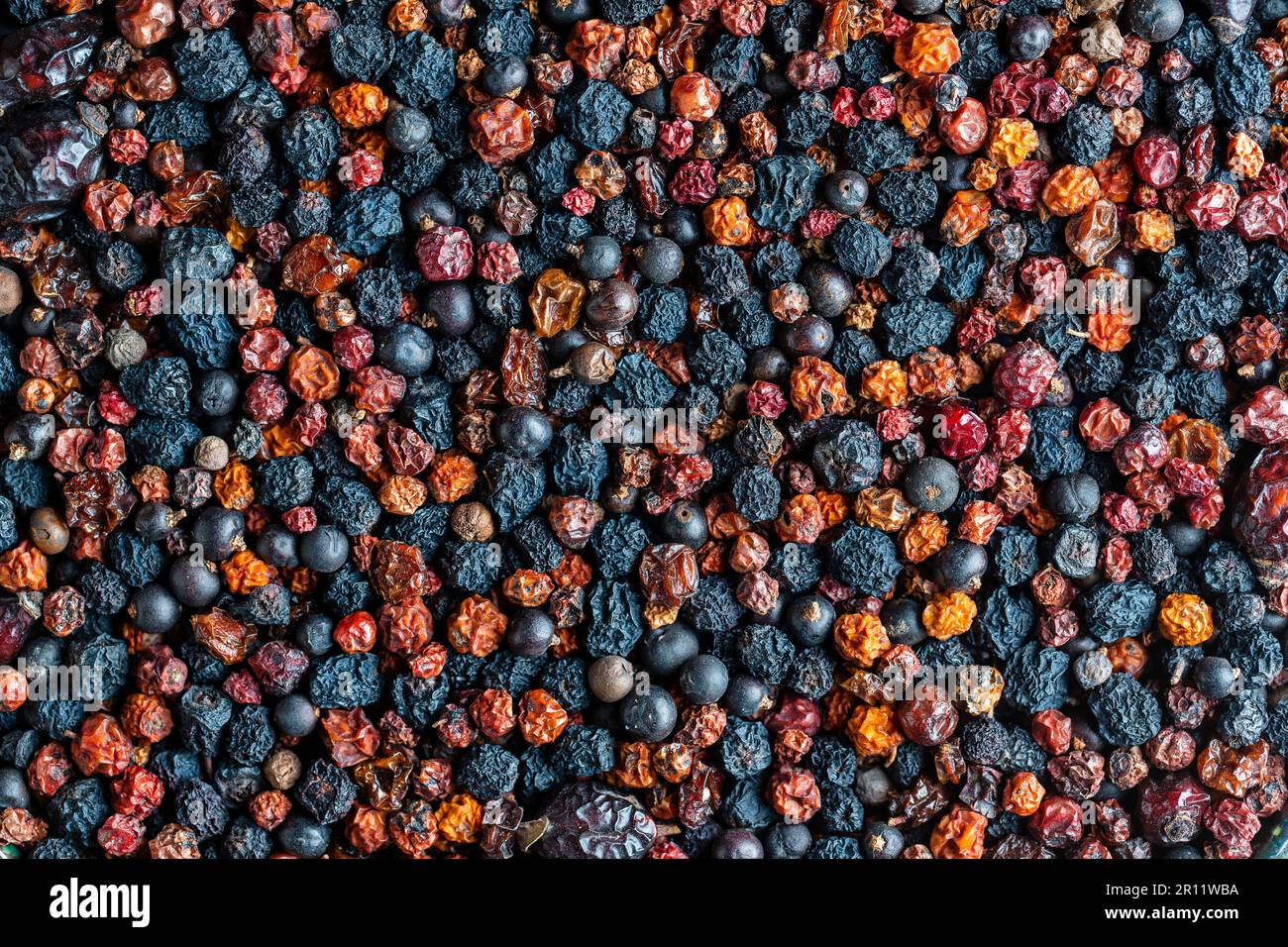 Homemade dried wild berries in background, close up, top view. Food ...