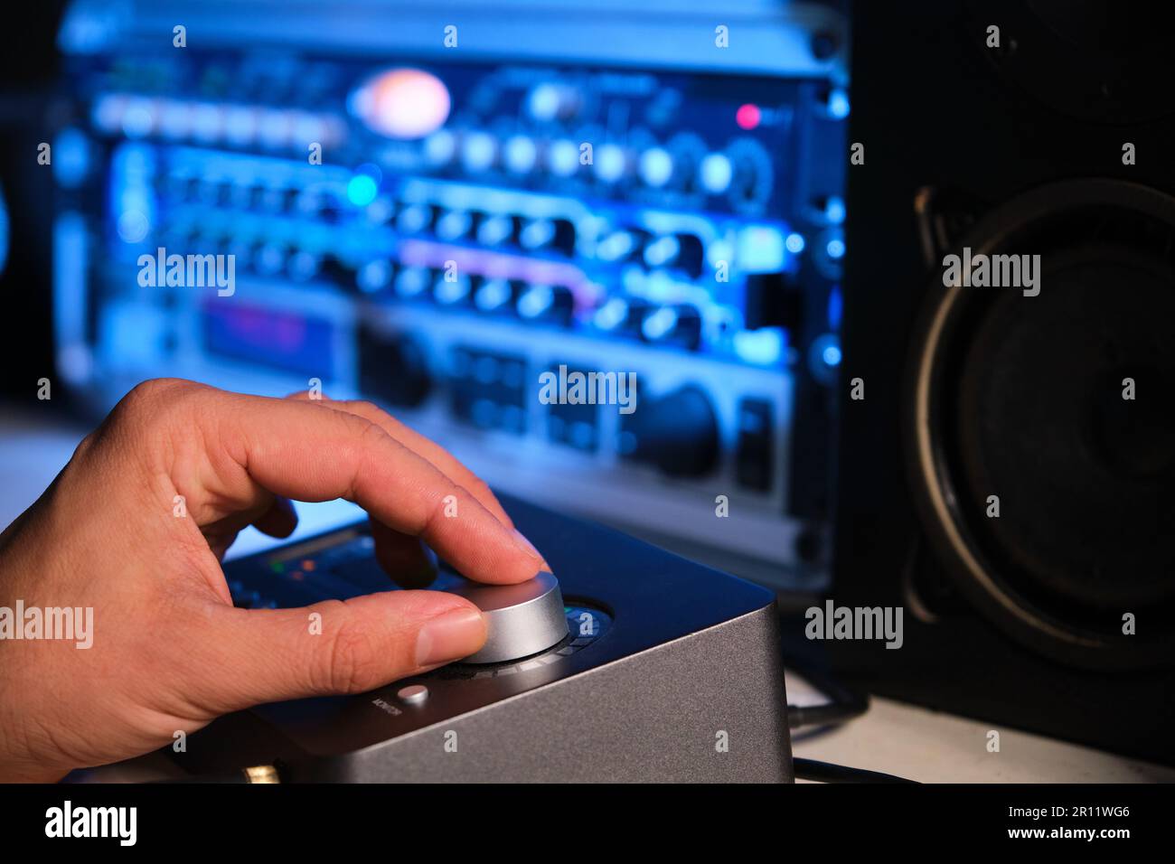 Close up of musician hand adjusting the sound with equalizer Stock ...
