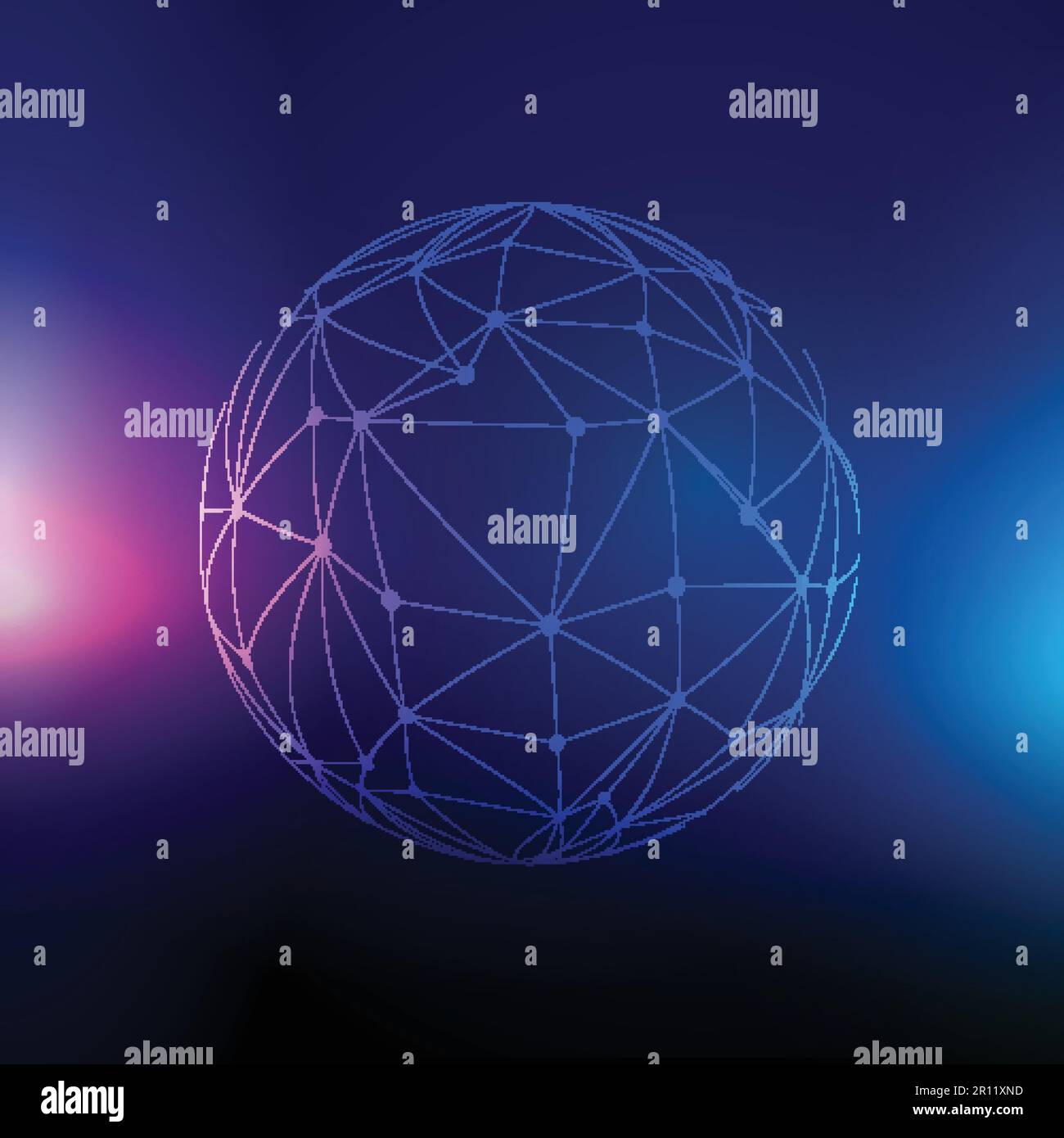 Abstract techno background with sphere of connecting lines and dots ...