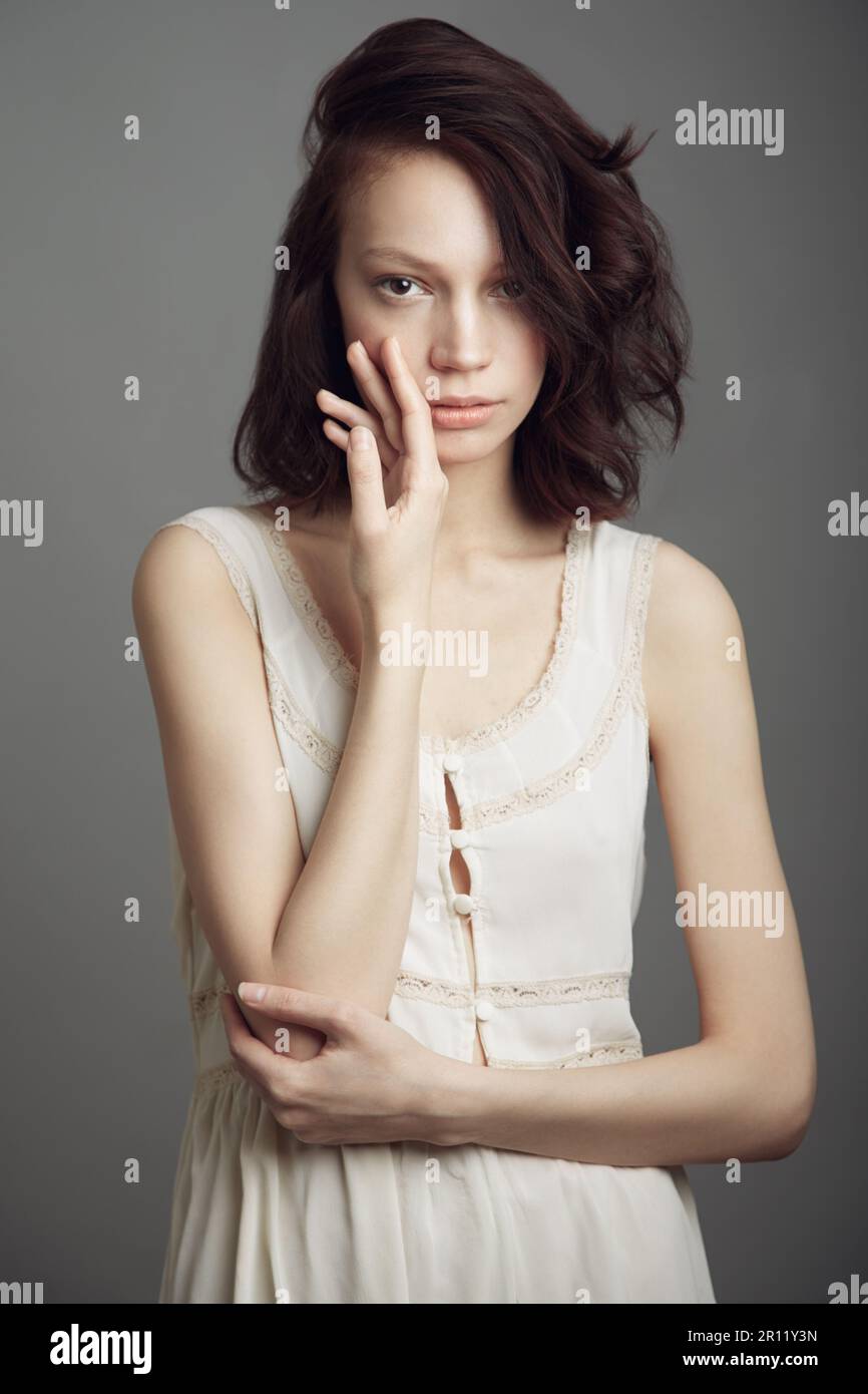 Portrait, vintage and woman with natural beauty, stylish and confident ...