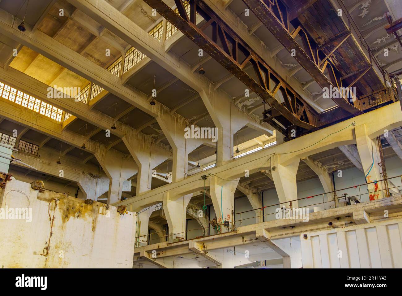 Haifa, Israel - May 04, 2023: View of an old turbine hall, in the ...