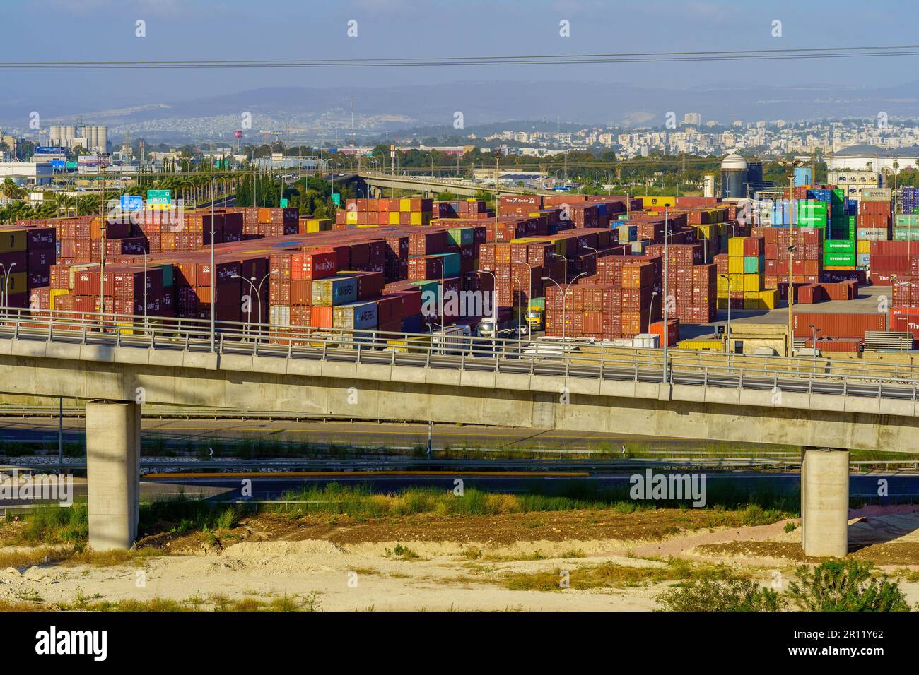 Haifa, Israel - May 06, 2023: View of shipping containers storage area ...