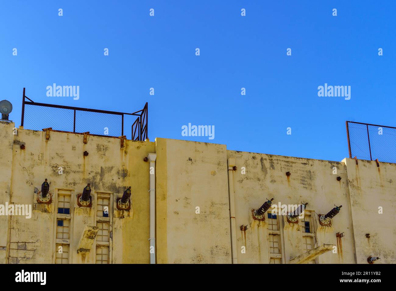 View of an old power station with power outlets, in the historic power ...