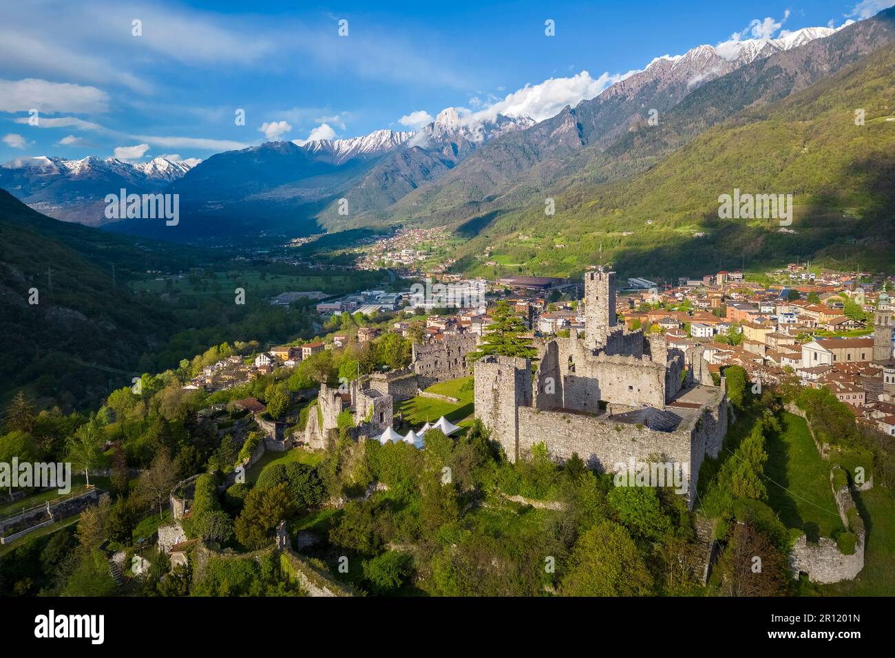 Aerial view of the ancient ruins of the castle of Breno. Brescia ...