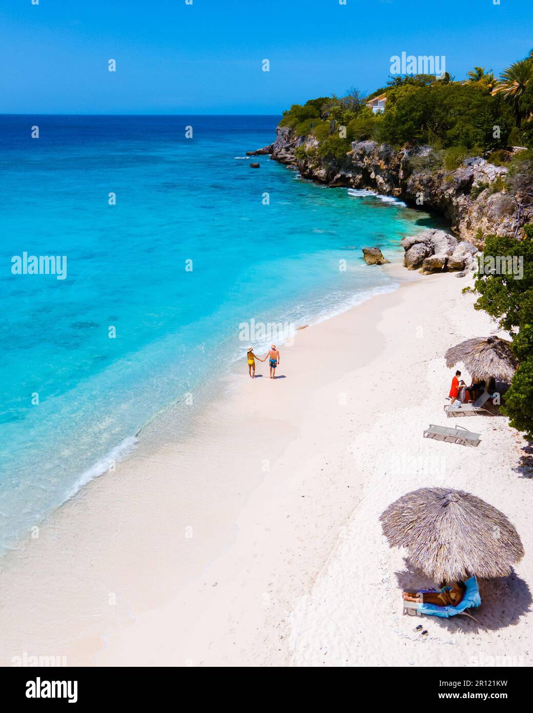 Playa Kalki in Curacao, white beach with a blue turqouse colored ocean ...