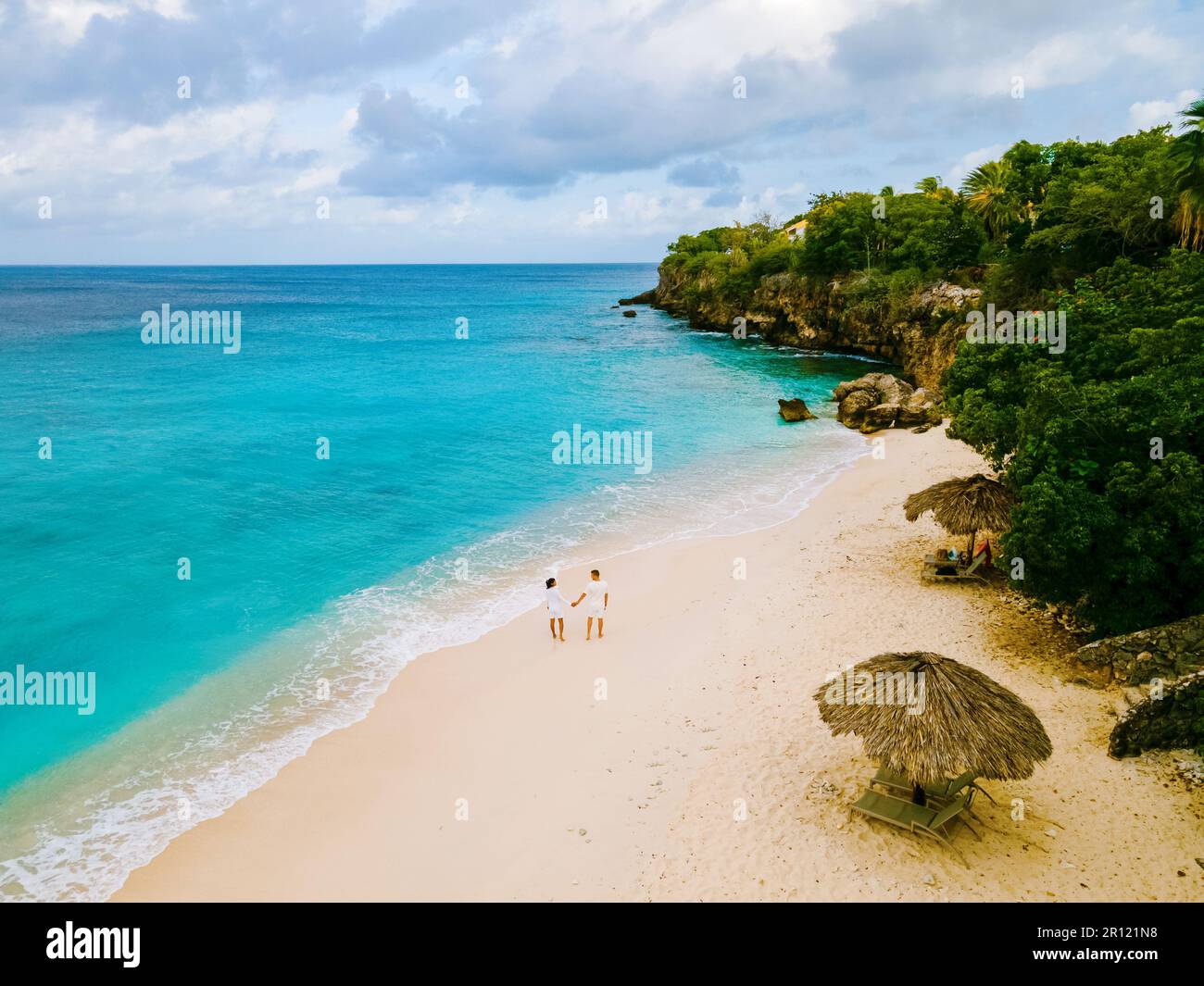 Playa Kalki in Curacao, white beach with a blue turqouse colored ocean ...