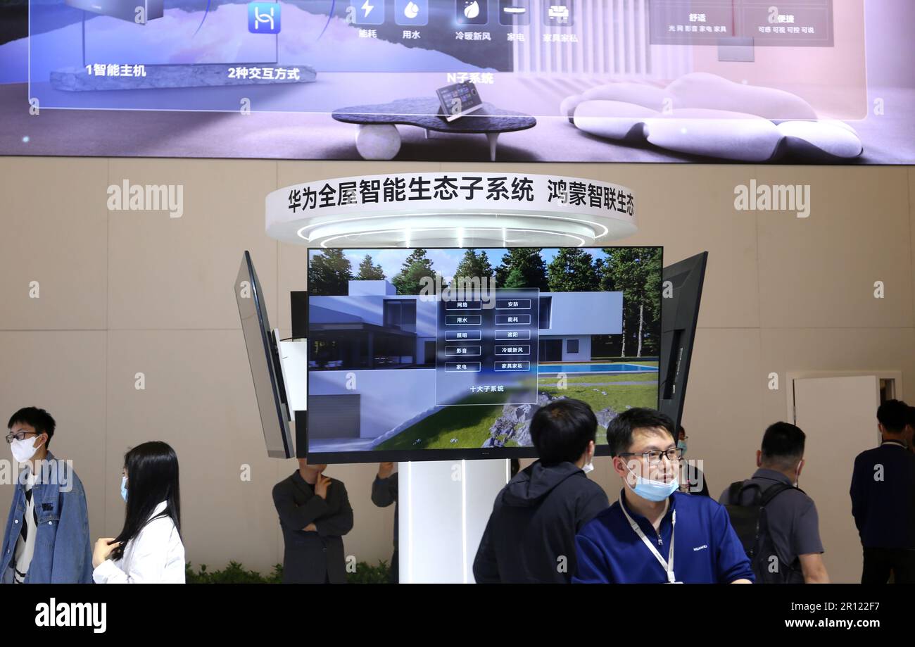 SHANGHAI, CHINA - APRIL 27, 2023 - Visitors look at a smart home system ...