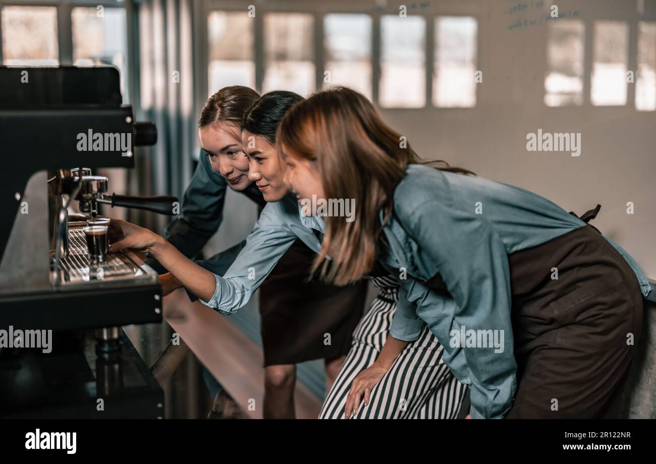 Young adult coffee makers work with skilled baristas to create menus ...