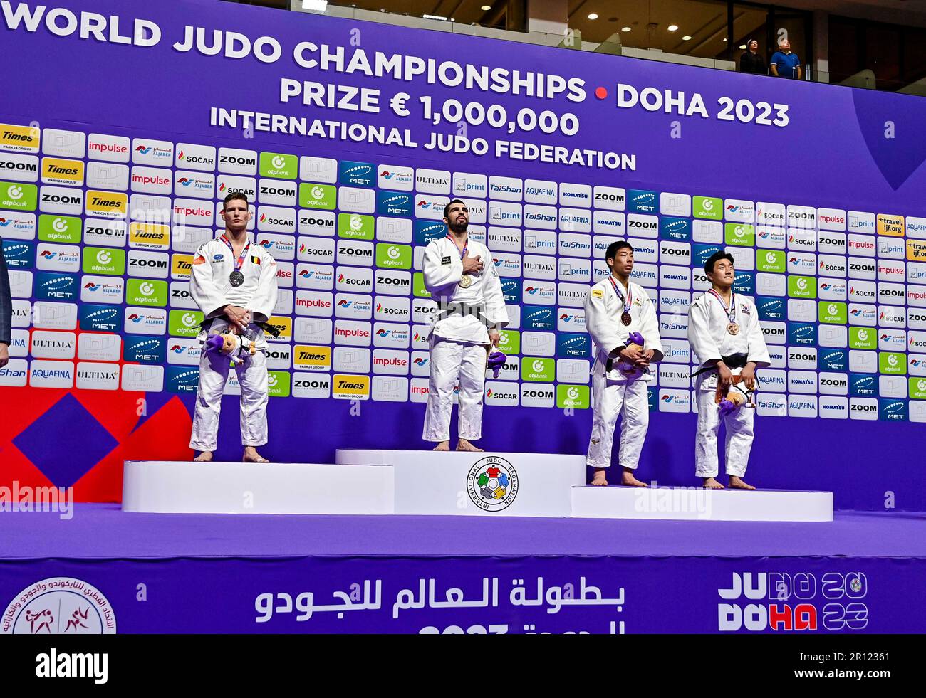 (230511) -- DOHA, May 11, 2023 (Xinhua) -- Gold medalist Tato Grigalashvili (2nd L) of Georgia ...