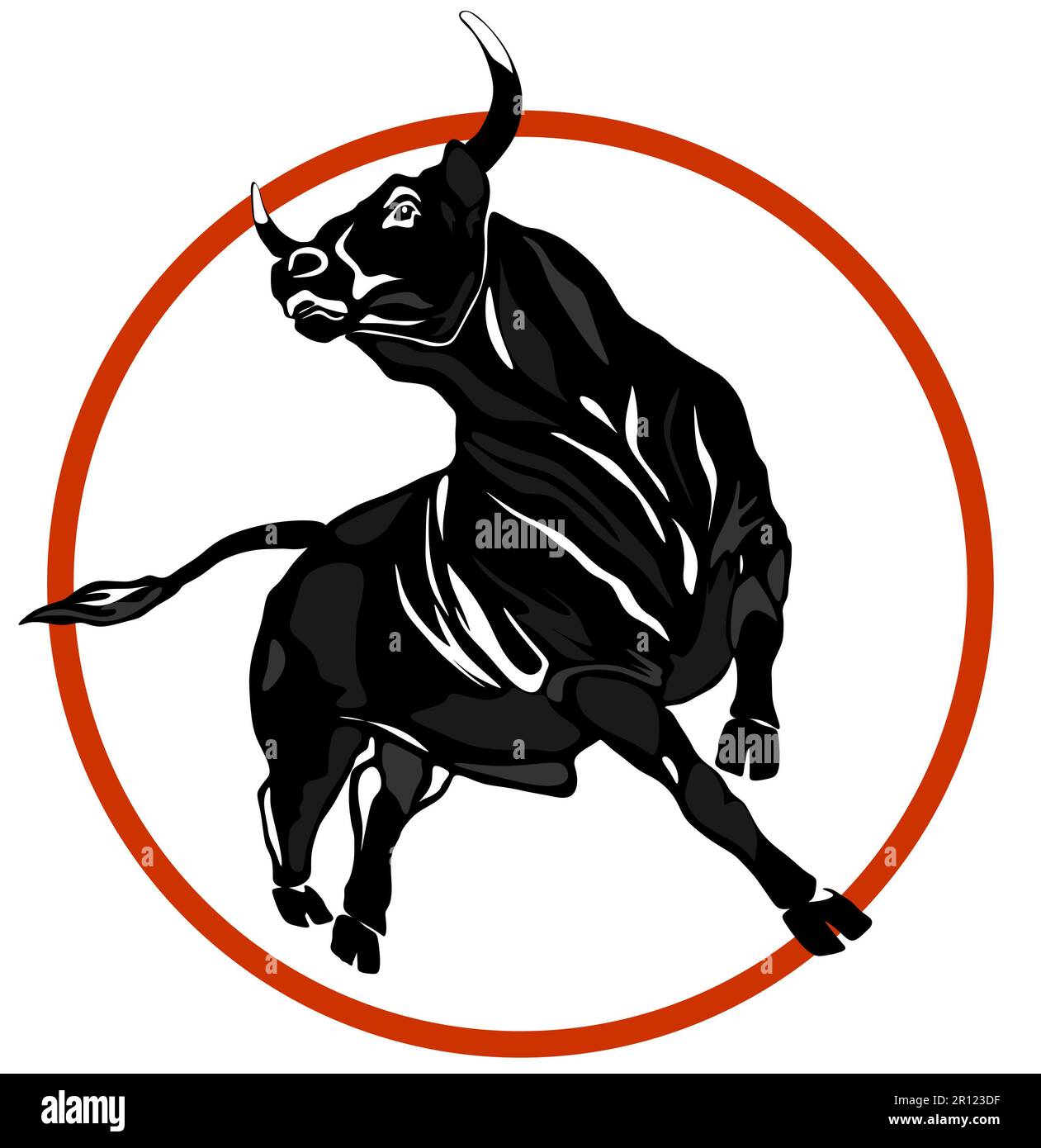black bull in red sign Stock Photo - Alamy