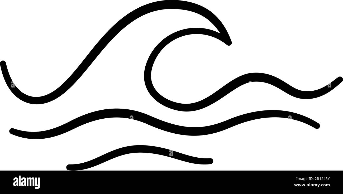 Doodle Sea Wave Icon Hand Drawn Simple Wavy Line Sea Storm Scribble