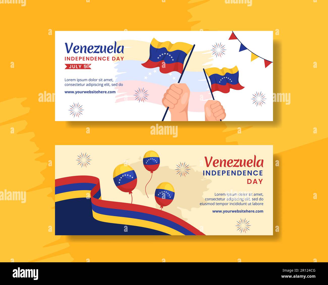Happy Venezuela Independence Day Horizontal Banner Cartoon Hand Drawn ...