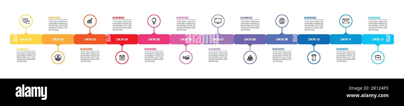 12 data infographics tab index timeline template. Vector illustration ...
