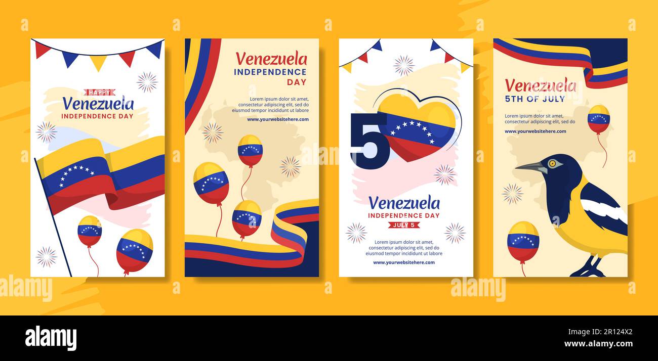 Happy Venezuela Independence Day Social Media Stories Flat Cartoon Hand ...