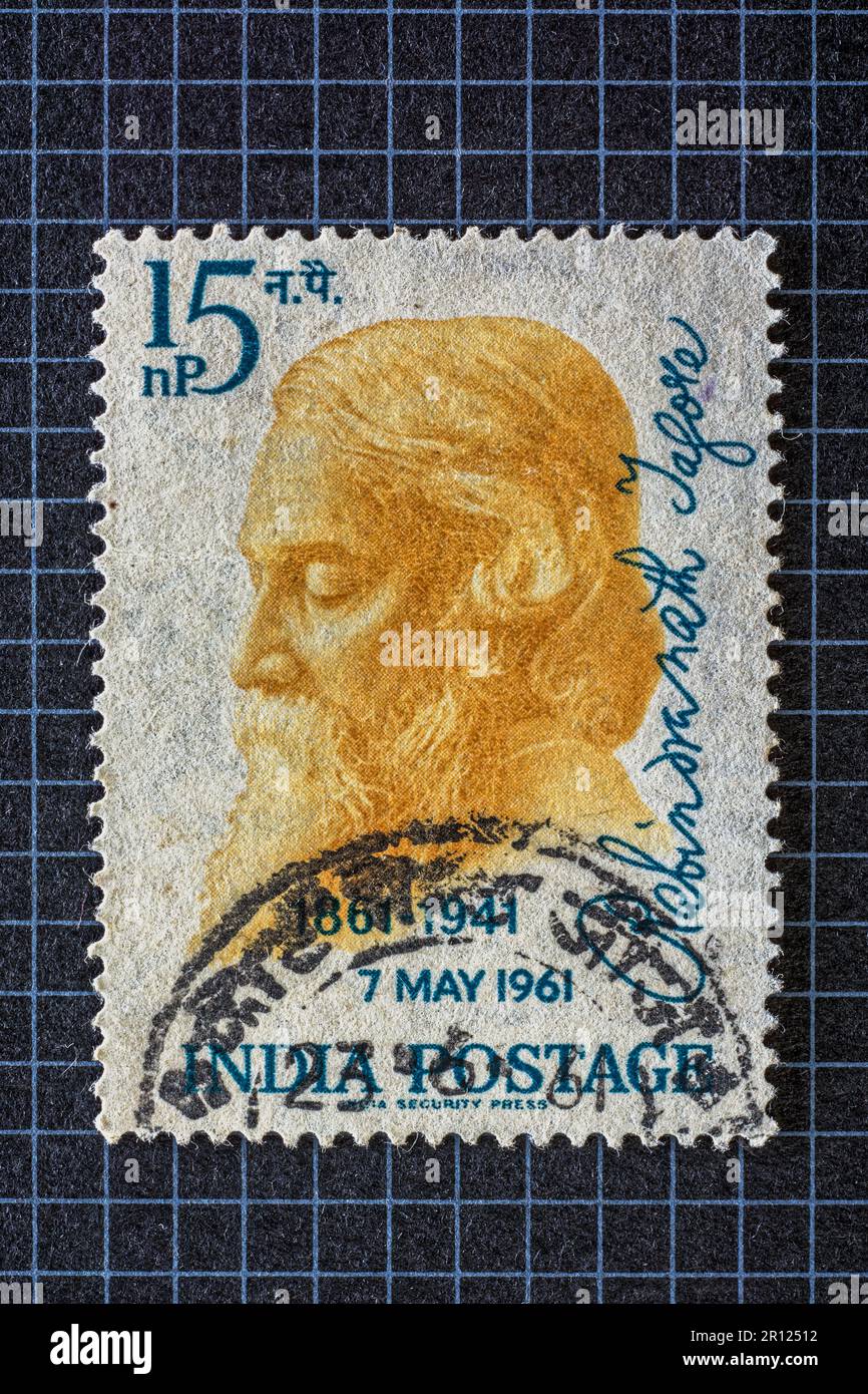 09 25 2013 Vintage Postal Stamp of Rabindranath 1861- 1941 Studioshot ...
