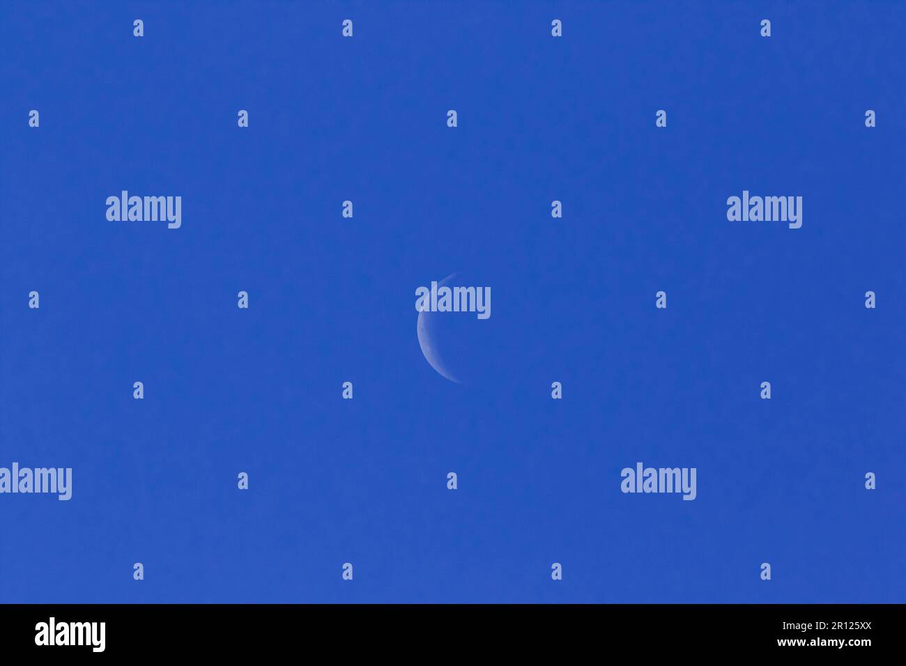 The crescent moon on the sky background bright daylight Stock Photo - Alamy