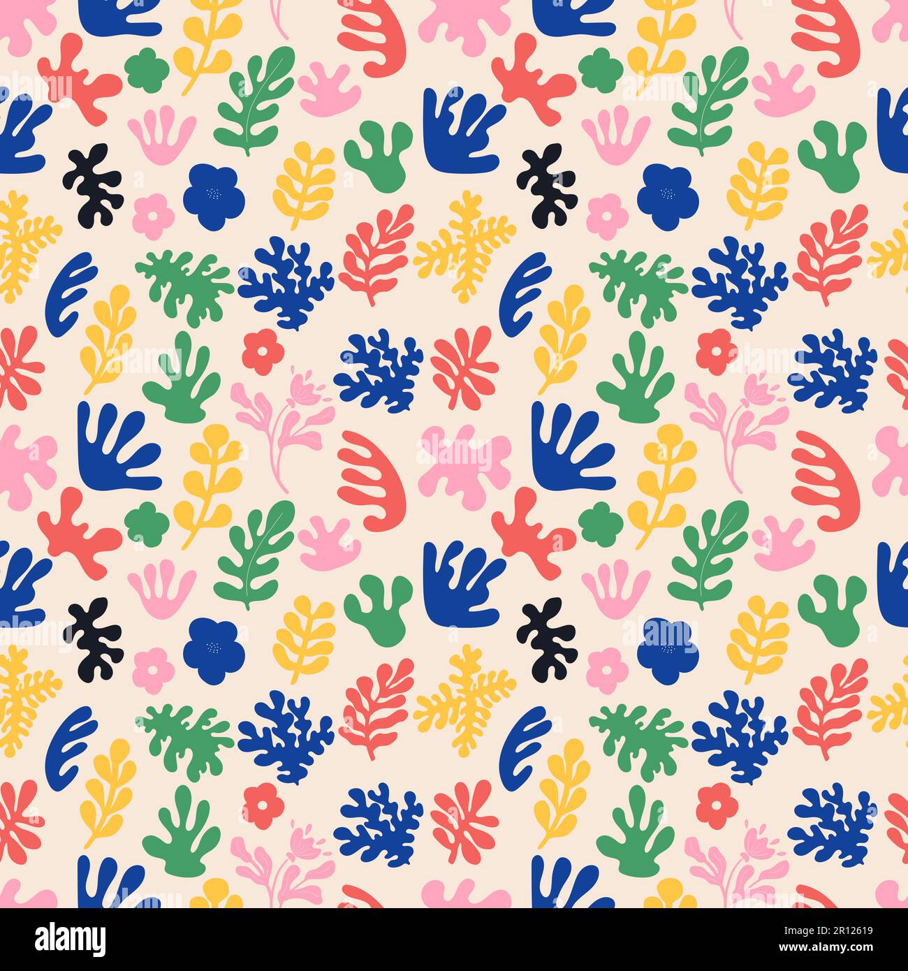 Groovy abstract art seamless pattern. Matisse random organic shapes ...