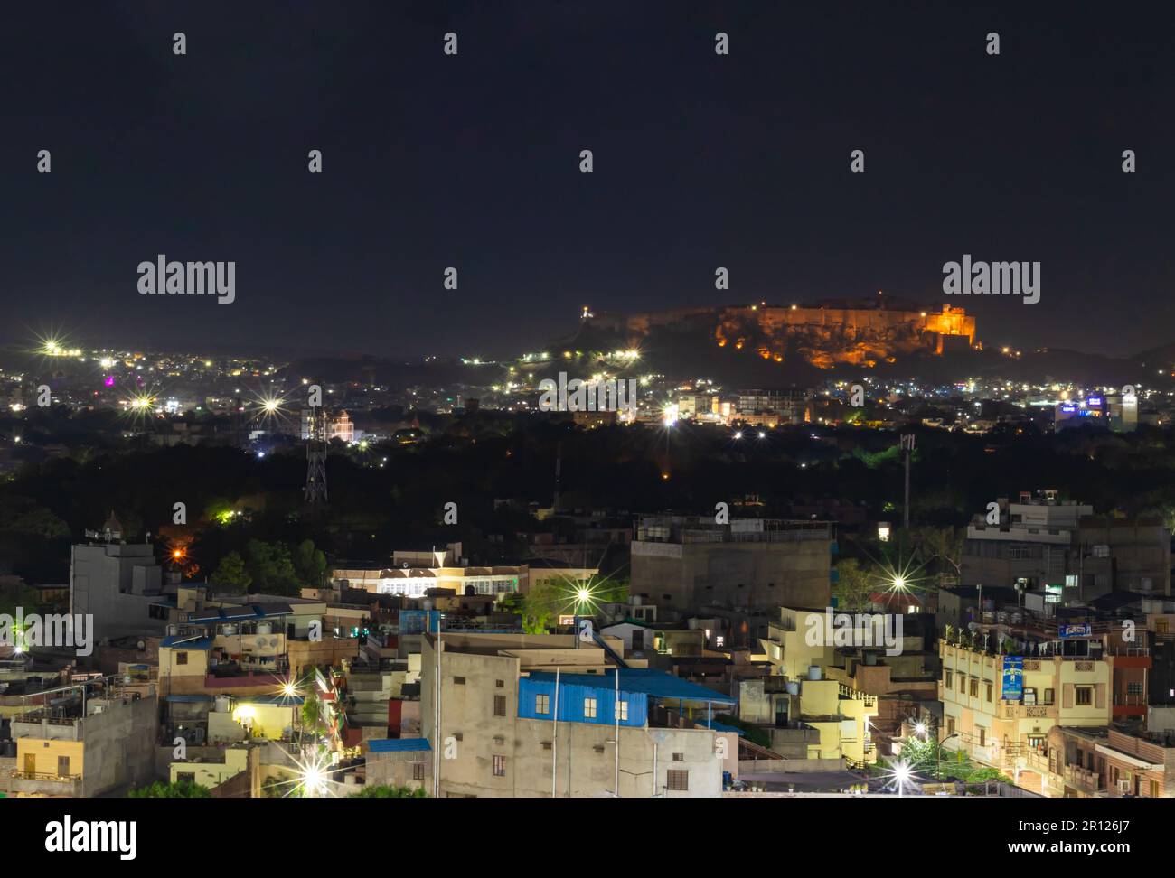 mehrangarh fort with city night landscape view with lights at night ...