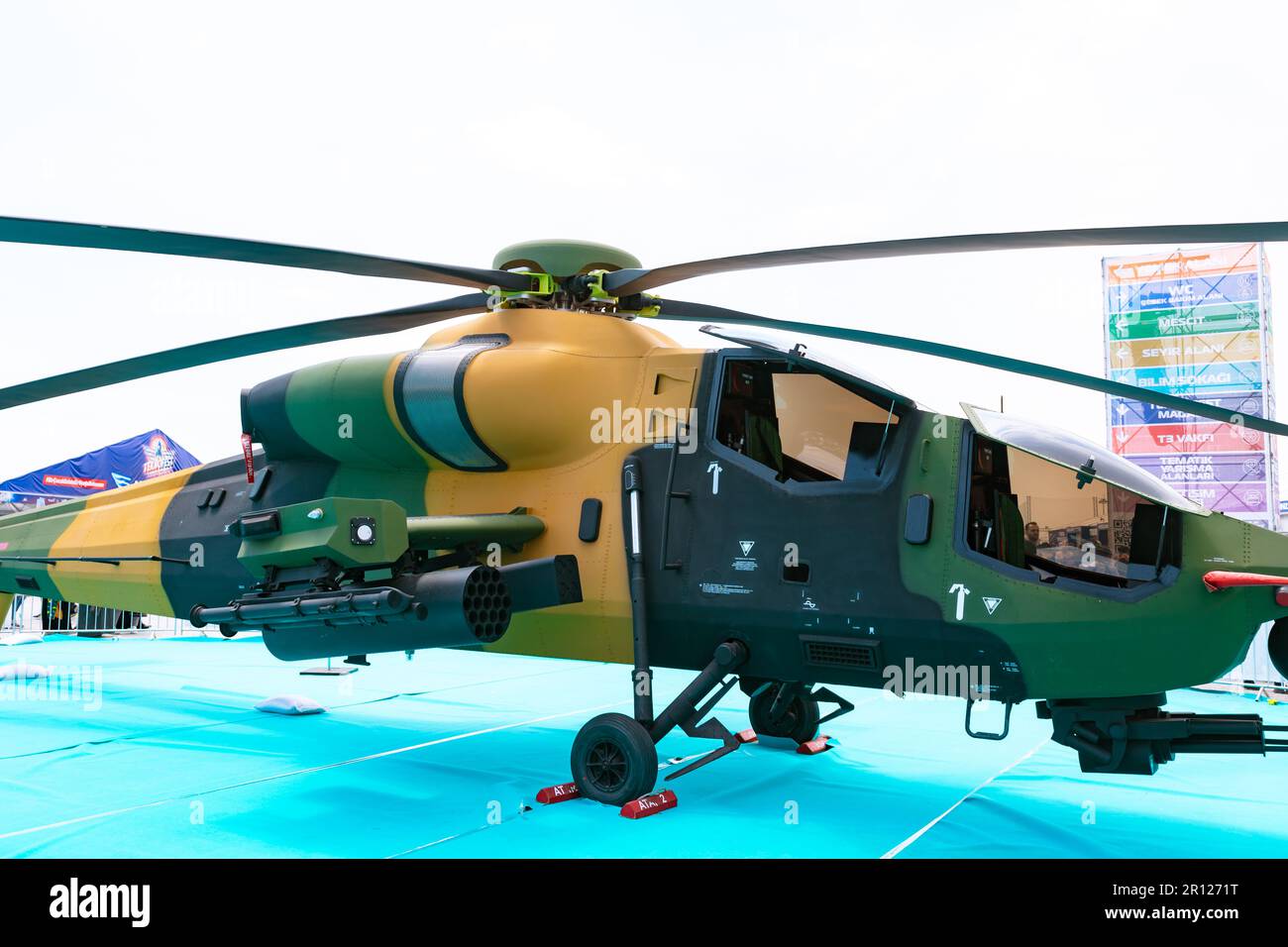 Atak or t129 combat helicopter with minigun on the platform in ...