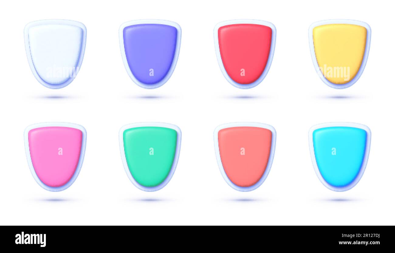 Shield 3d icon set for decoration design. Safety label, award trophy or ...