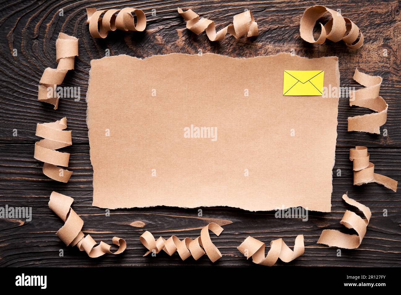 Ripped piece of paper with email icon, paper art style. Greeting card ...