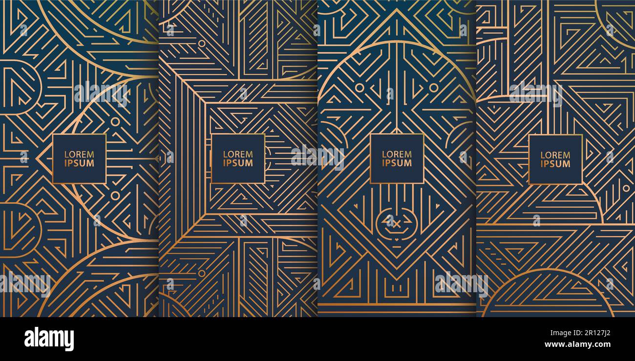 Vector set of line design in trendy vintage style, abstract art deco ...