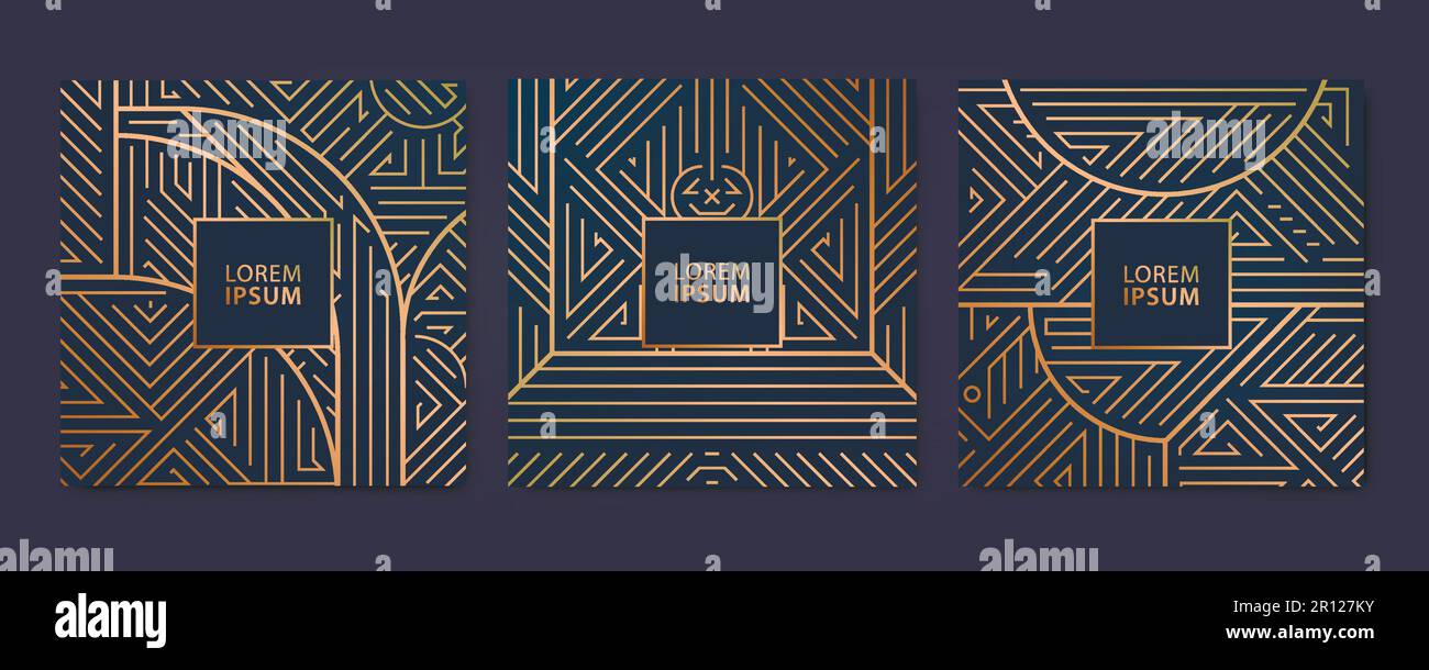 Vector set of luxury cover templates, square line art deco patterns ...