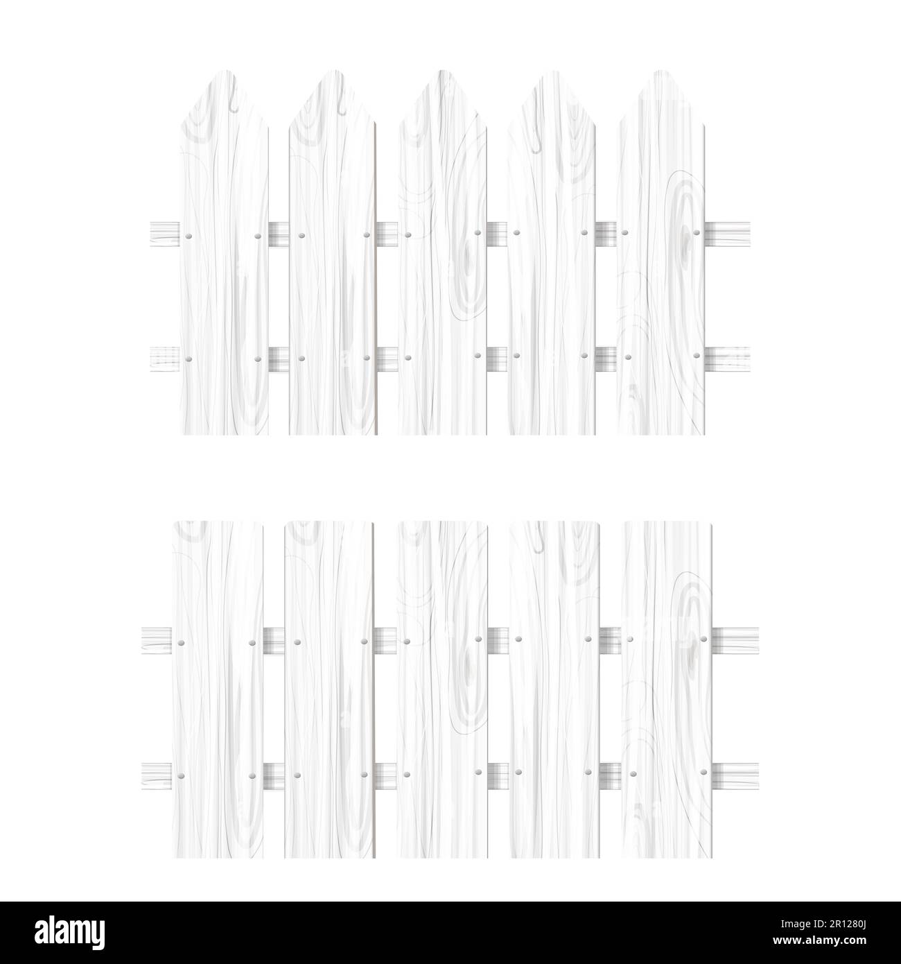 White wooden fence with nails, picket, timber textured in cartoon style ...