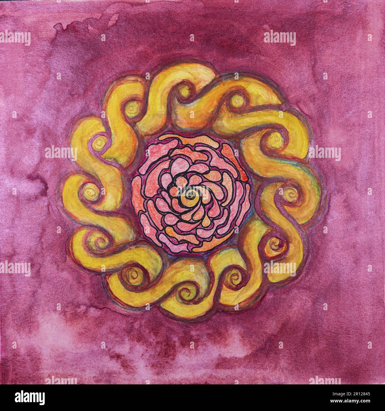 Mandala art deco rose with celtic braid on a pink background. The ...