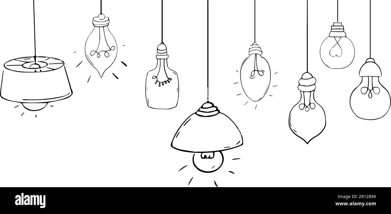 Set Bulb lamp doodle cartoon comic electricity seamless pattern with ...