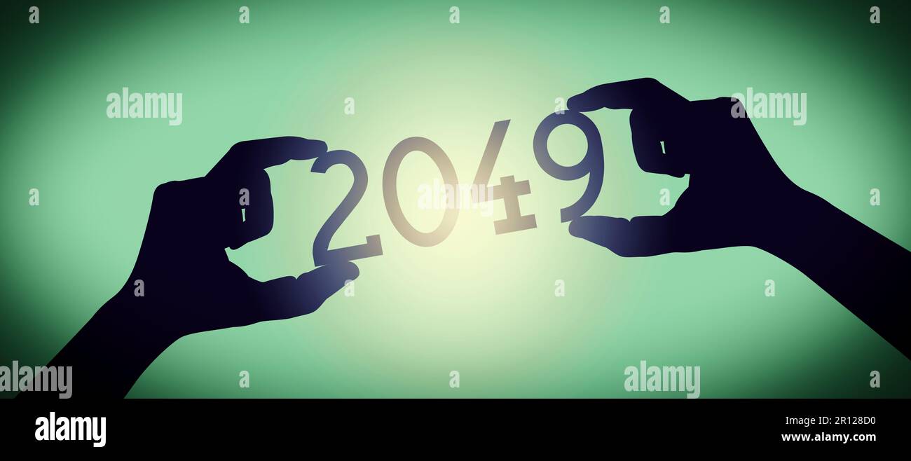 2049 - human hands holding black silhouette year number, gradient ...