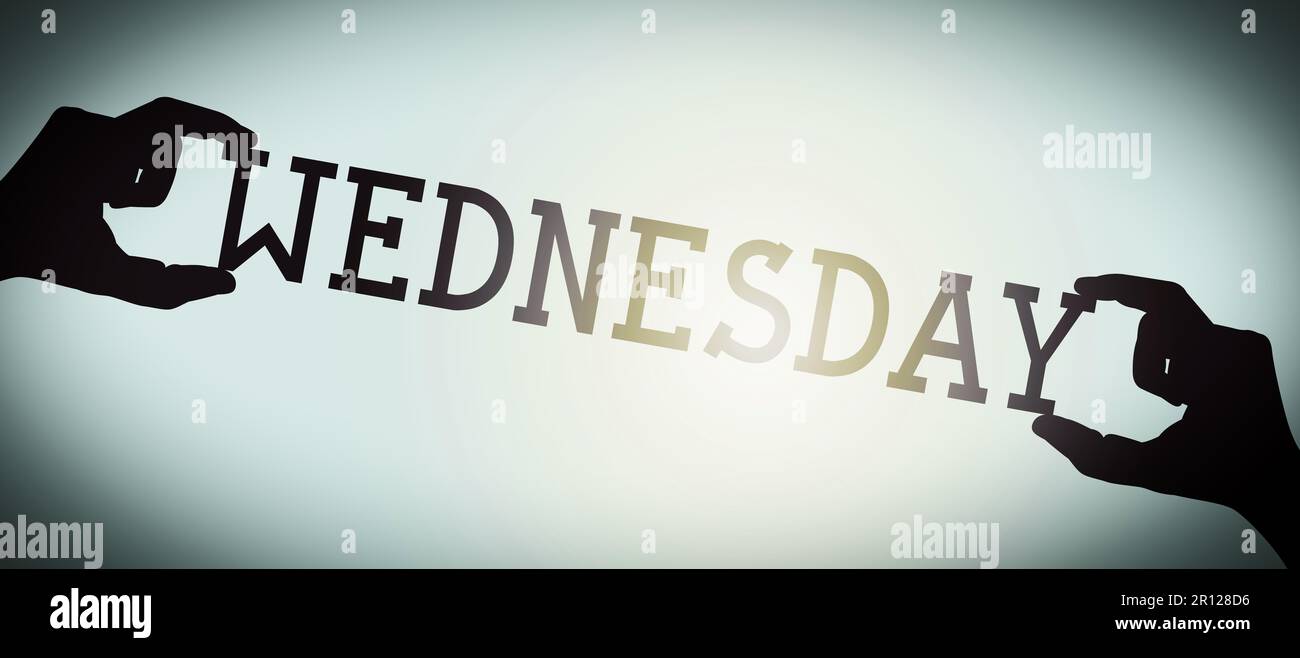 Wednesday - human hands holding black silhouette word, gradient ...