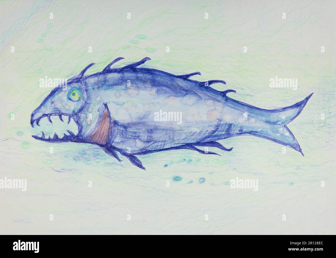 Big blue fantasy fish in turquoise water. The dabbing technique near ...