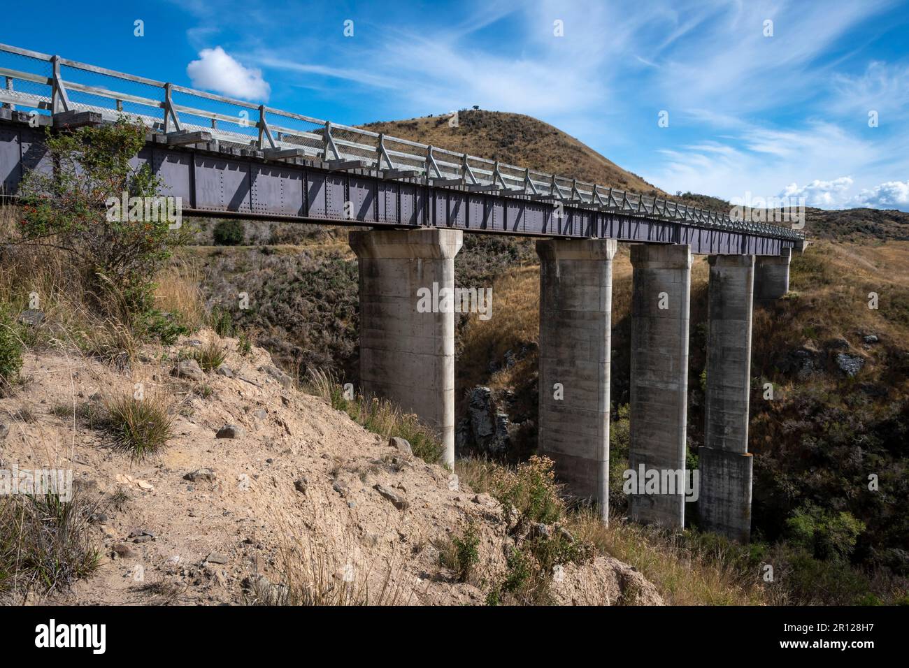 Steel and concrete bridge on Central Otago Rail Trail, South Island ...
