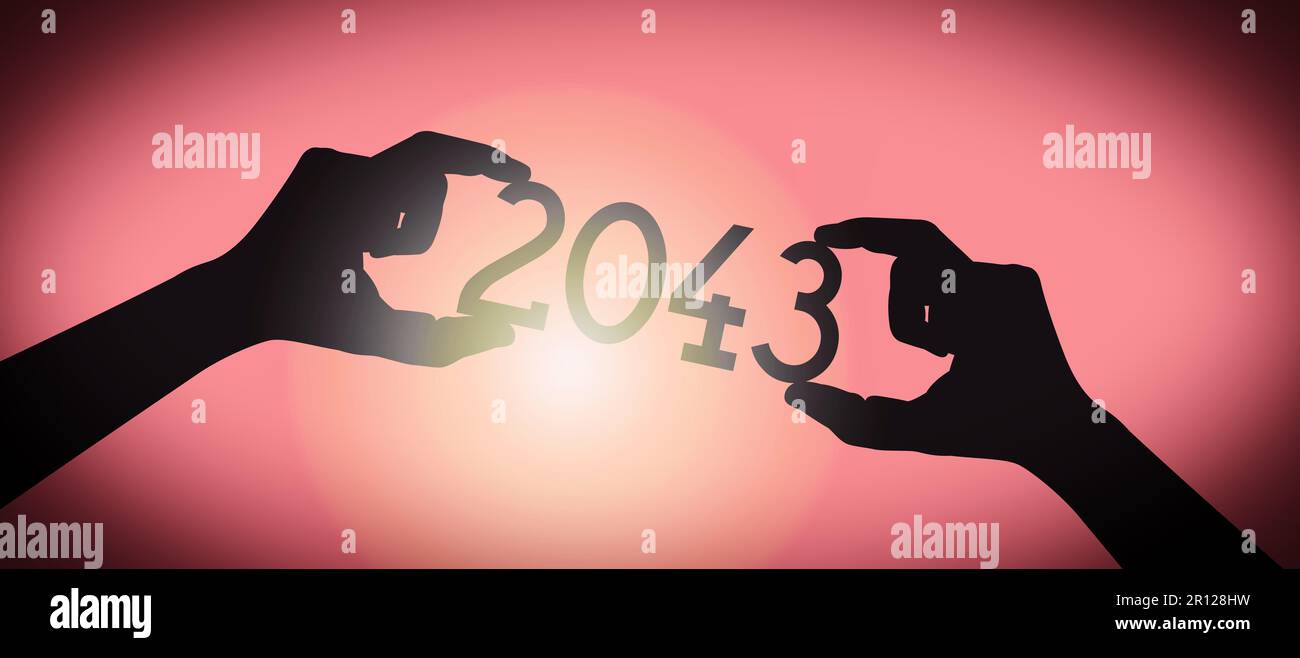 2043 - human hands holding black silhouette year number, gradient ...