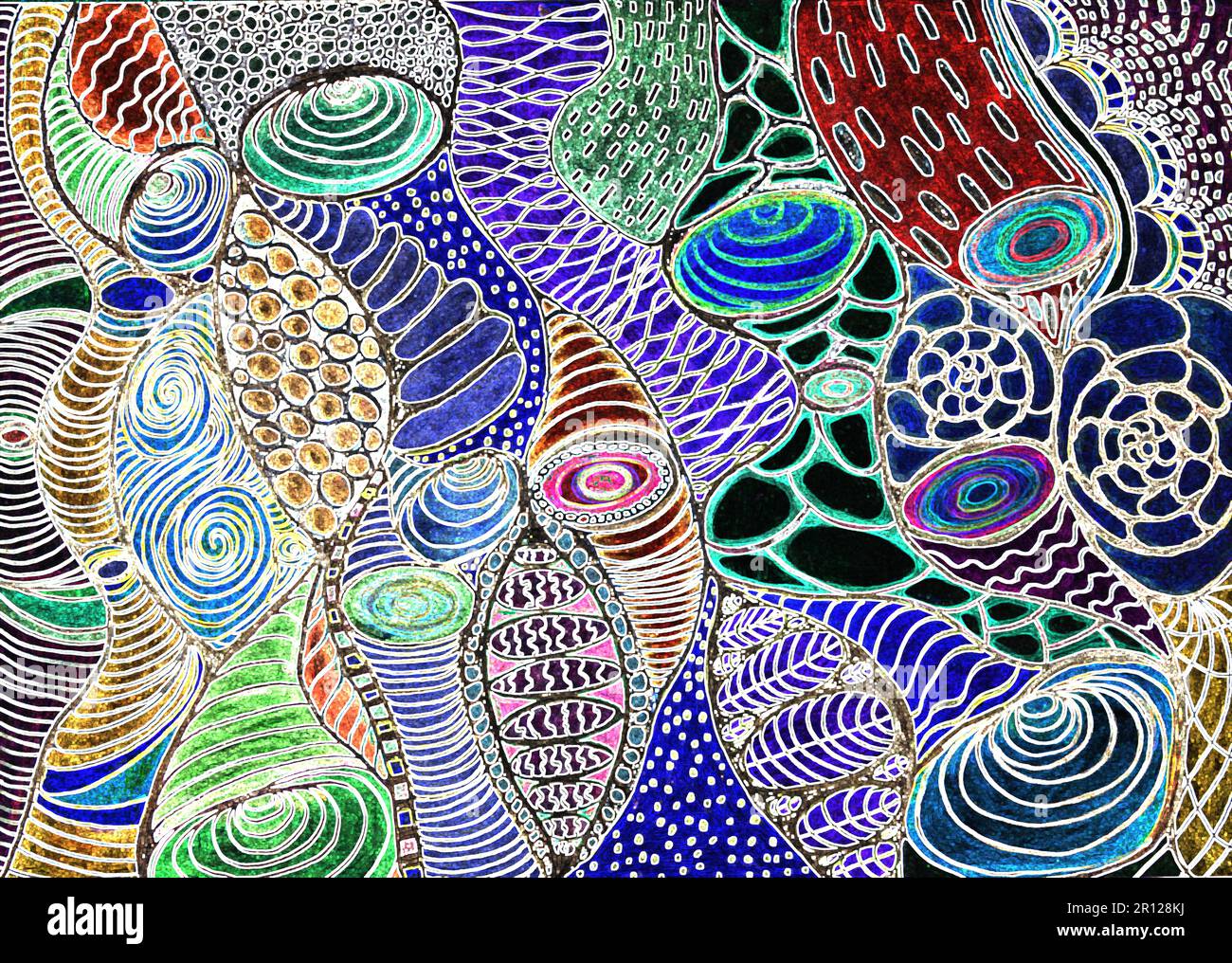 Decorative and colorful doodle. The dabbing technique near the edges ...