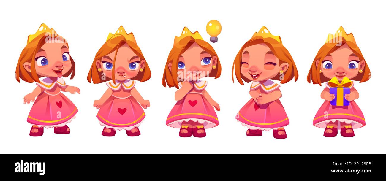 Cute princess character with expression, emotions isolated cartoon ...