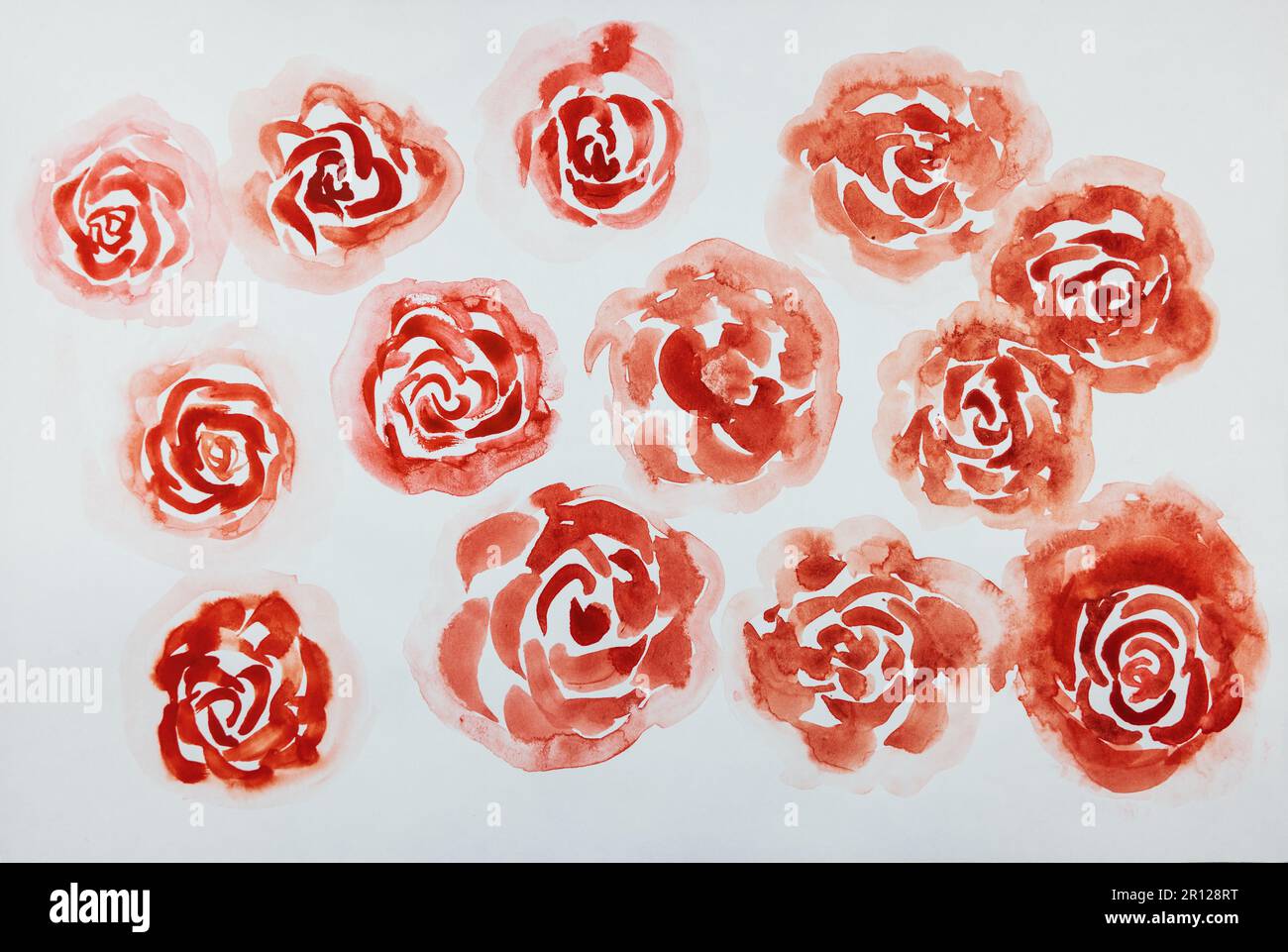 Easy watercolor roses on a white background. The dabbing technique near ...