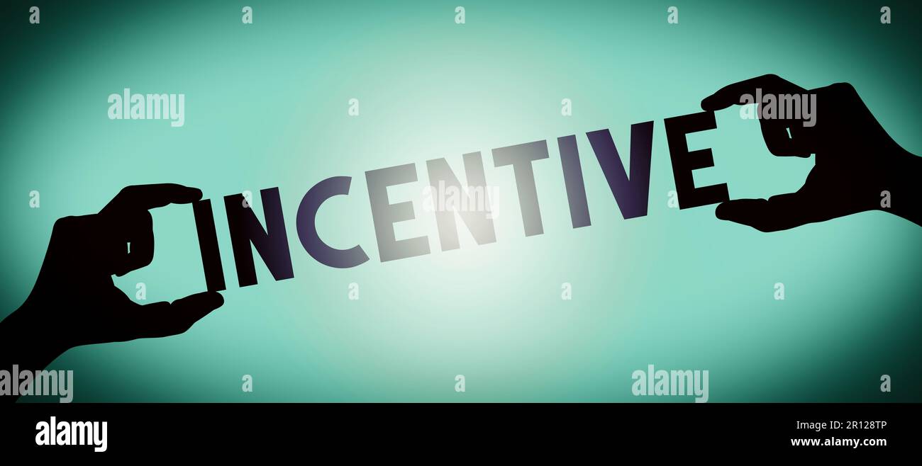 Incentive - human hands holding black silhouette word, gradient ...