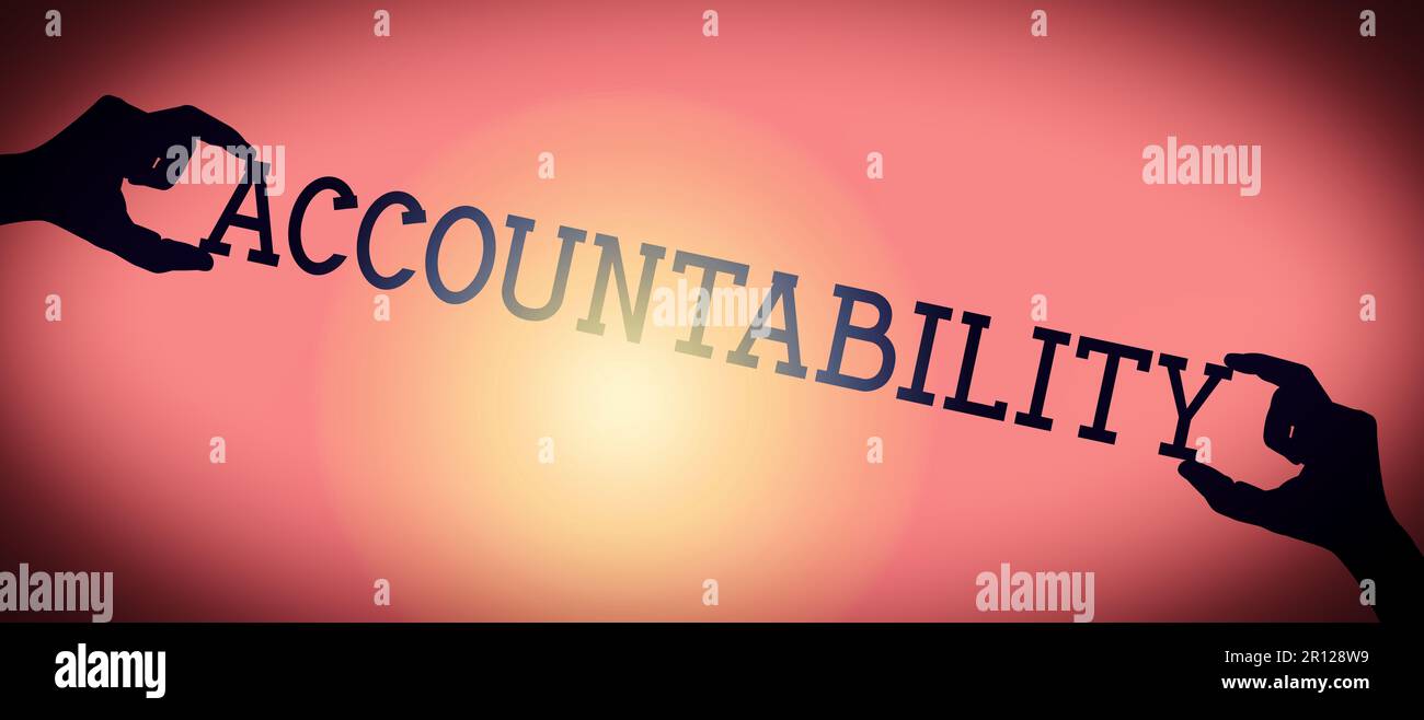 Accountability - human hands holding black silhouette word, gradient ...