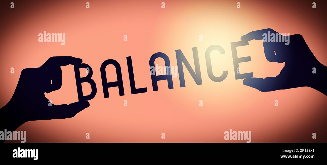 Balance - human hands holding black silhouette word, gradient ...