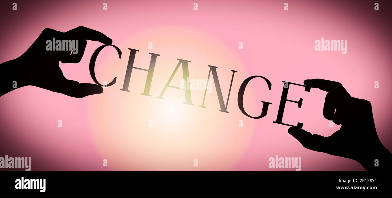 Change - human hands holding black silhouette word, gradient background ...