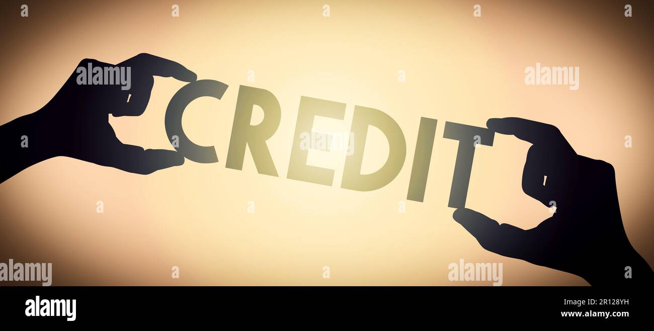 Credit - human hands holding black silhouette word, gradient background ...