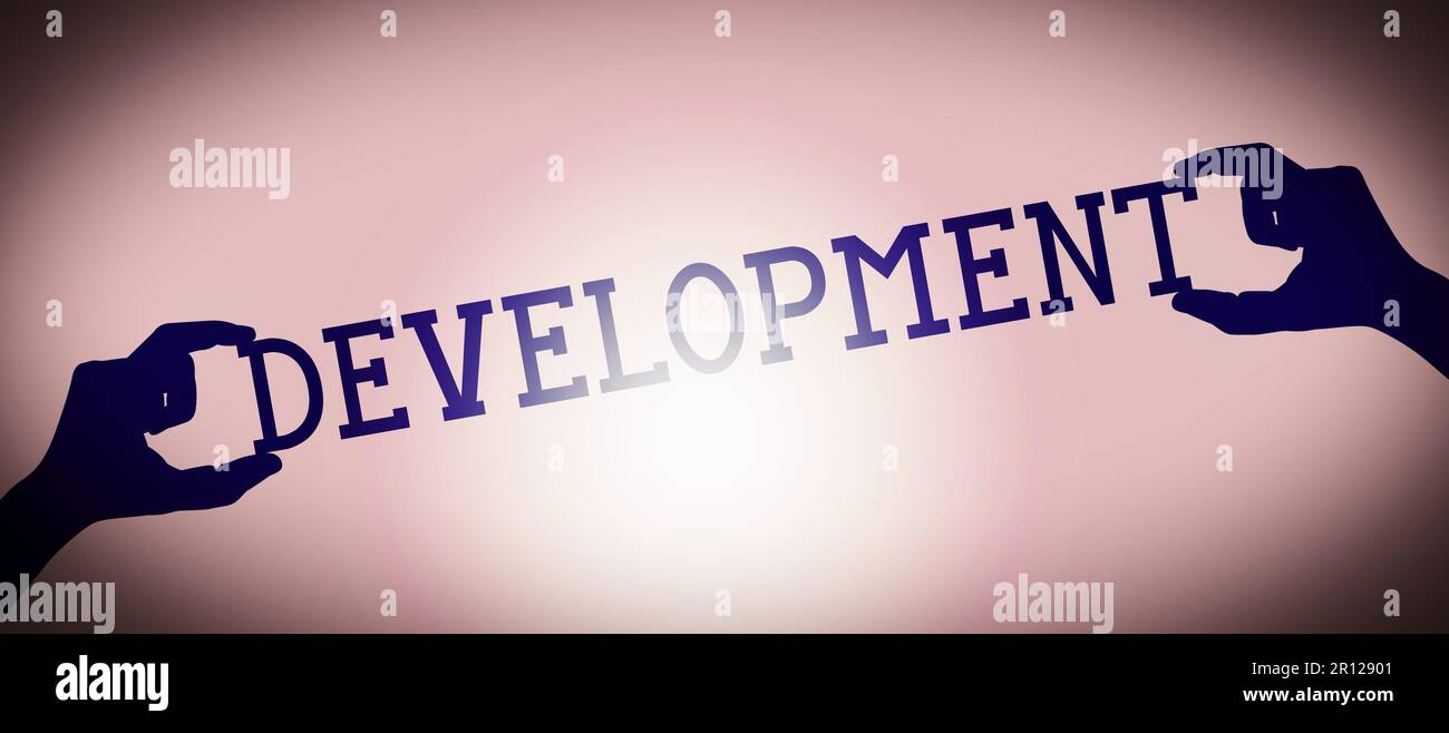 Development - human hands holding black silhouette word, gradient ...