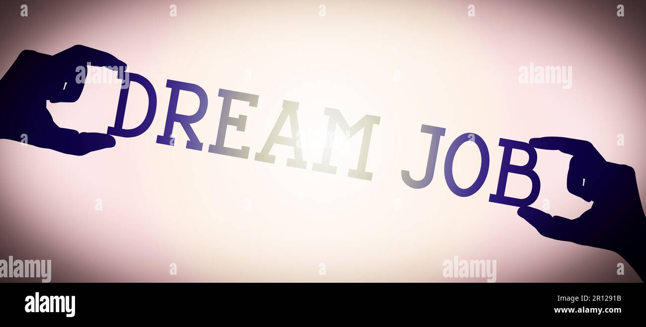 Dream job - human hands holding black silhouette word, gradient ...
