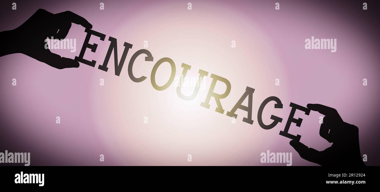 Encourage - human hands holding black silhouette word, gradient ...