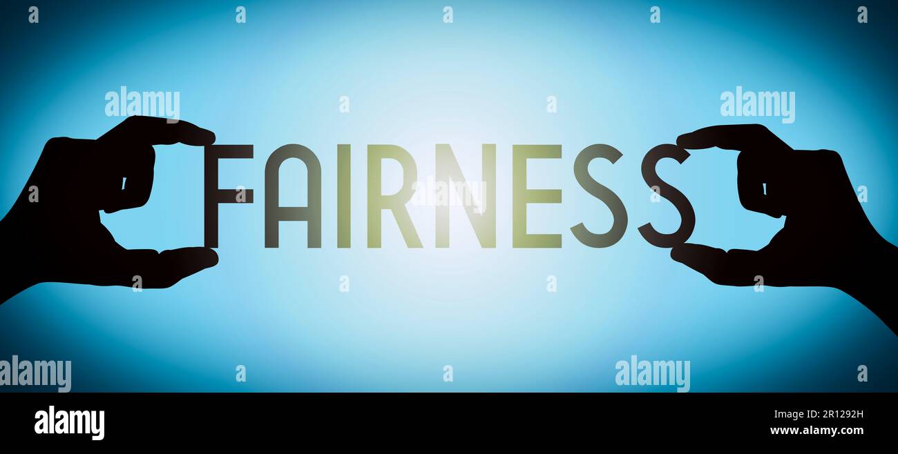 Fairness - human hands holding black silhouette word, gradient ...